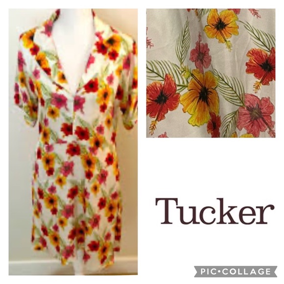 Tucker | Dresses | Tucker Nyc Floral Silk Dress Short Sleeve Msrp 35 ...